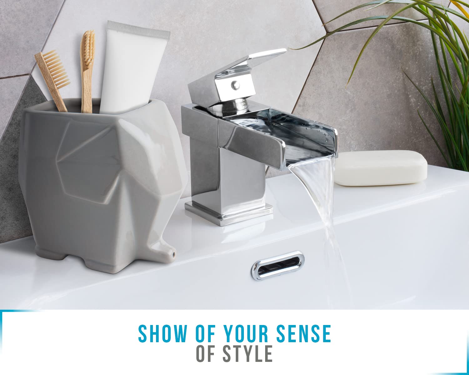 Novelty "Elephant" Cutlery Holder & Drainer for your Kitchen Sink - Multifunctional & Decorative Silverware Organizer, Utensil Caddy or Toothbrush Holder Made of Premium Ceramic - Grey