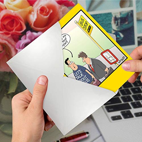 NobleWorks - 1 Hilarious Greeting Card for Birthday - Funny Birthday Cartoon, Comic Notecard - Bus Stop 8353
