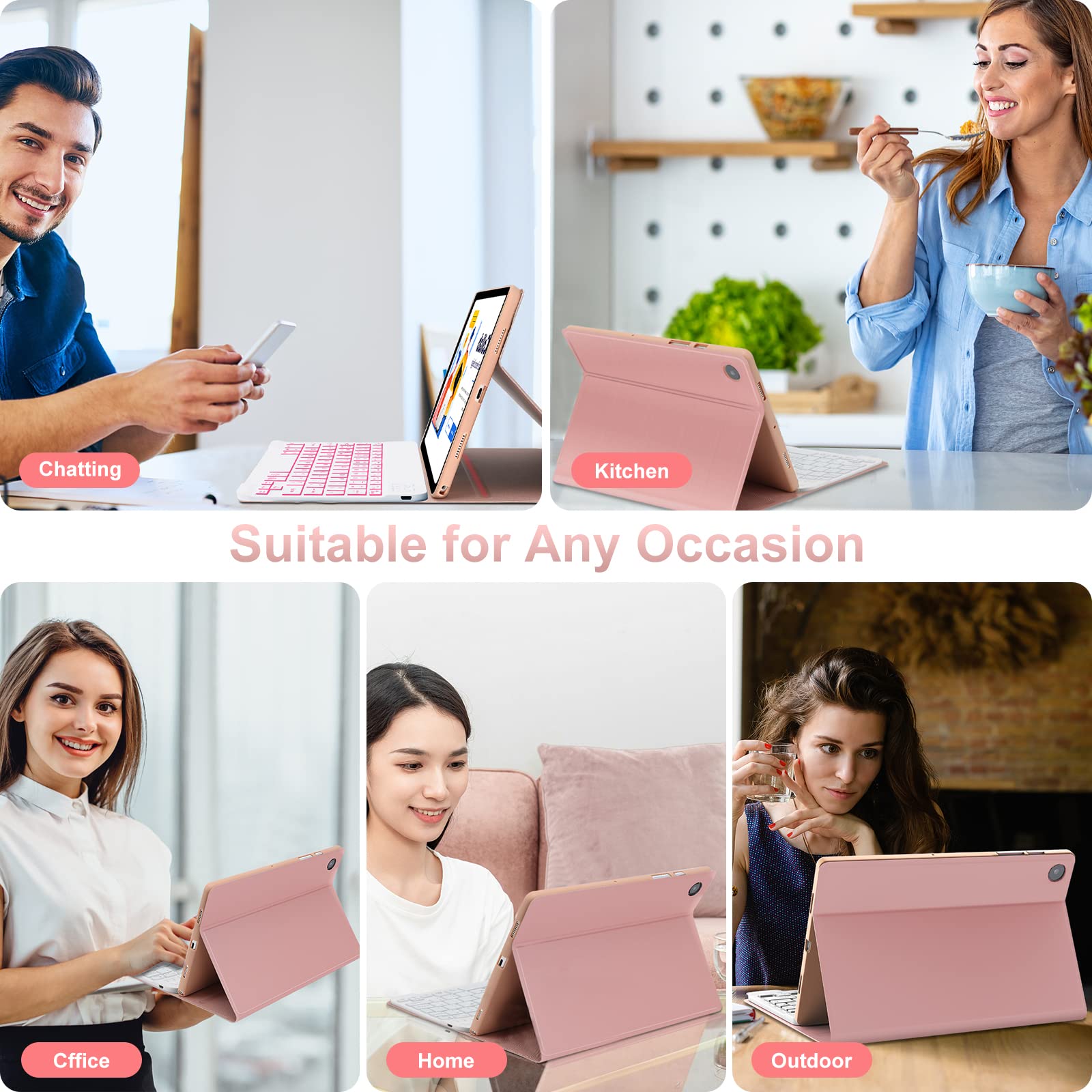 IVEOPPE Galaxy Tab A8 2022 Case with Keyboard 10.5 inch, Detachable Wireless Bluetooth Keyboard Cover & 7 Colors Backlit & Slim Folio Cover for Galaxy Tab A8 SM-X200/X205/X207(Sugar Pink)