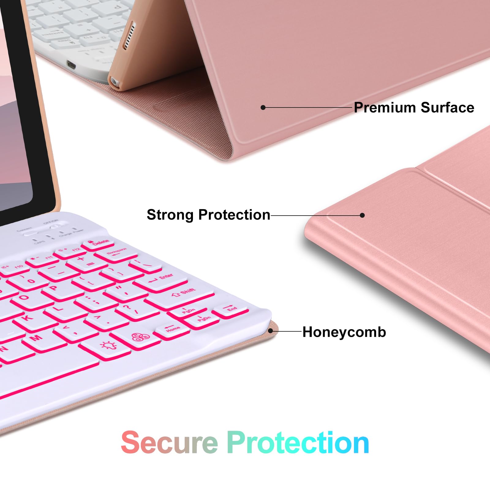 IVEOPPE Galaxy Tab A8 2022 Case with Keyboard 10.5 inch, Detachable Wireless Bluetooth Keyboard Cover & 7 Colors Backlit & Slim Folio Cover for Galaxy Tab A8 SM-X200/X205/X207(Sugar Pink)