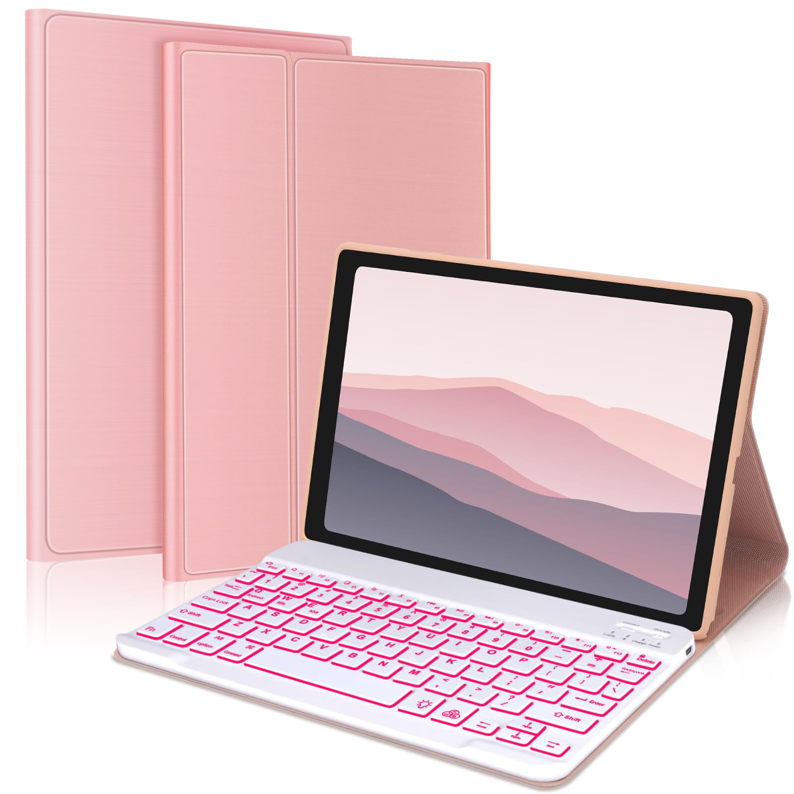 IVEOPPE Galaxy Tab A8 2022 Case with Keyboard 10.5 inch, Detachable Wireless Bluetooth Keyboard Cover & 7 Colors Backlit & Slim Folio Cover for Galaxy Tab A8 SM-X200/X205/X207（Sugar Pink）