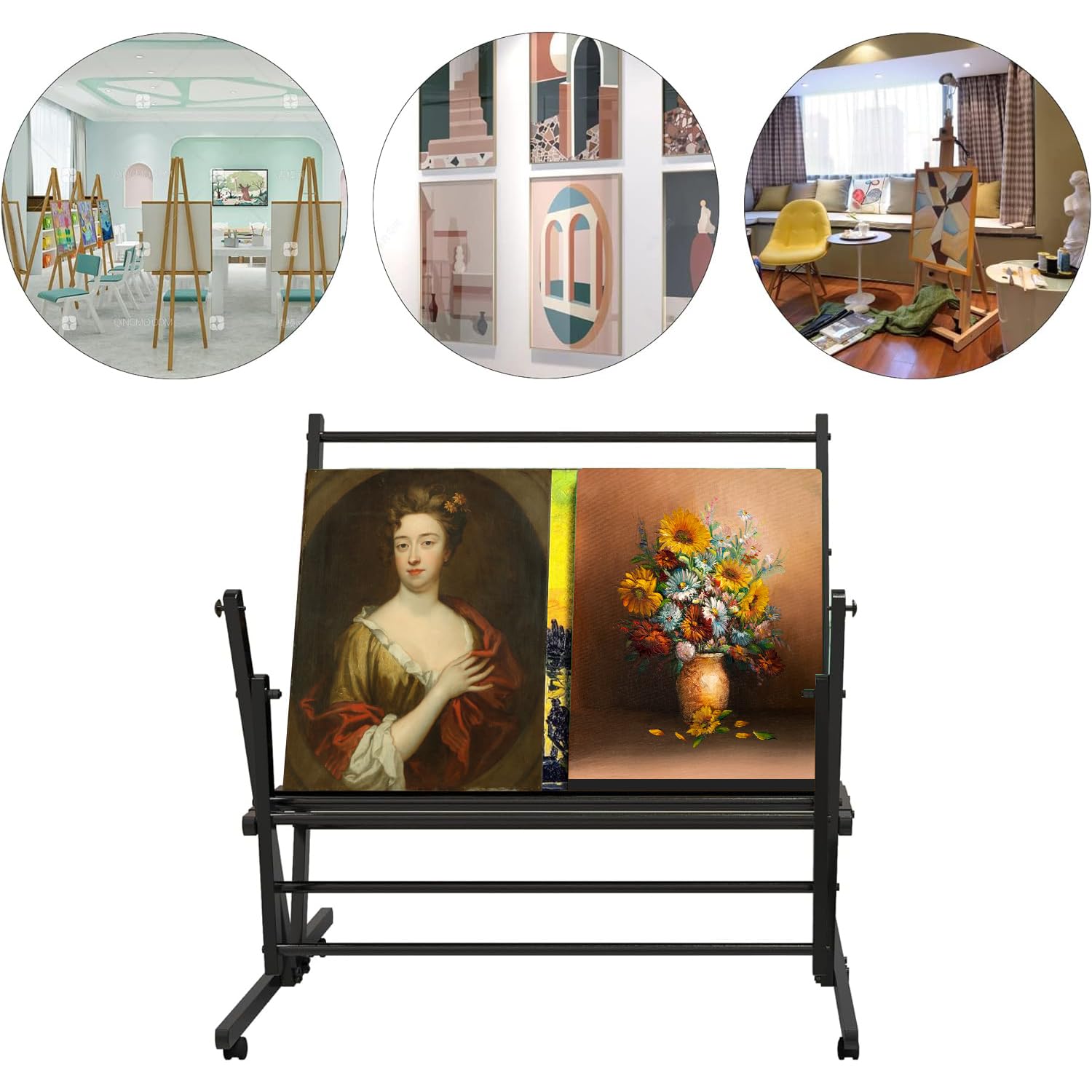 MYOYAY Movable Art Metal Print Rack, Printing Drying Display, Storage Stand for Artworks, Posters, Prints, Great Assistant for Shows & Galleries, Easy Moving with Rolling Casters, Well Hold 330Lb