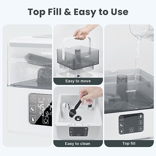 TOPNERIC Humidifiers for Bedroom, 6L Top Fill Humidifier Large Room Cool & Warm Mist Humidifiers for Home Baby Nursery Indoor Plants, Quiet Air Humidifier with Timer, Smart Mode, 360° Nozzle, Light