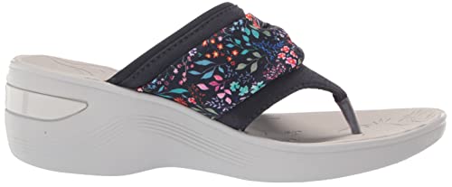 BZees Women's Dancing Queen Wedge Sandal, Navy Ditsy Floral Print, 8