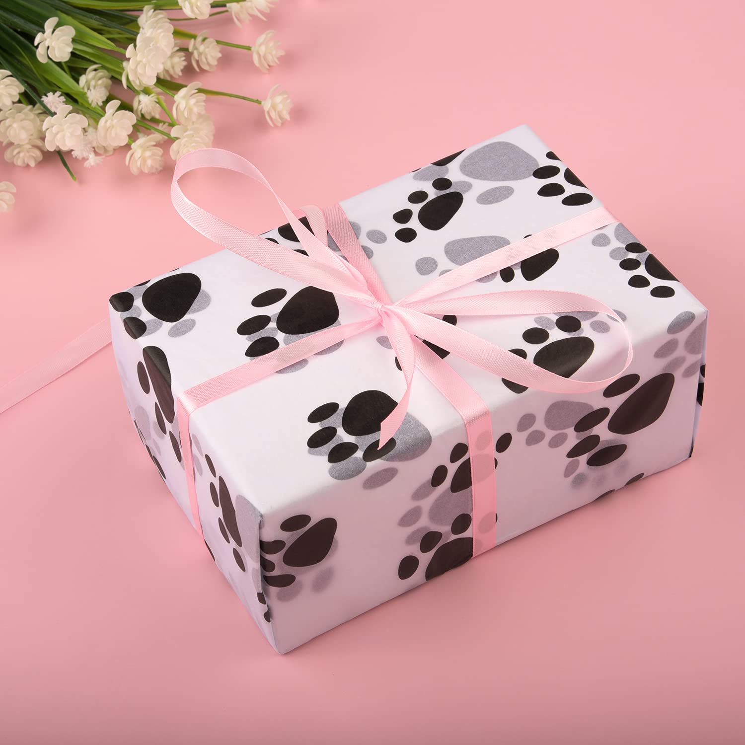 Berolle 30 Sheets Paw Print Tissue Paper Gift Wrapping Tissue Paper for Weddings Birthday Party Baby Showers DIY Crafts