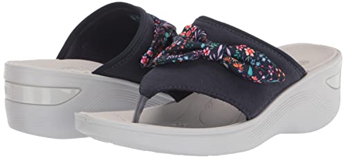 BZees Women's Dancing Queen Wedge Sandal, Navy Ditsy Floral Print, 8