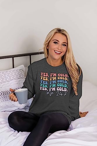 JINTING Yes I'm Cold Me 24:7 Sweatshirt Women Funny Letter Print Pullover Crewneck Long Sleeve Tops Grey