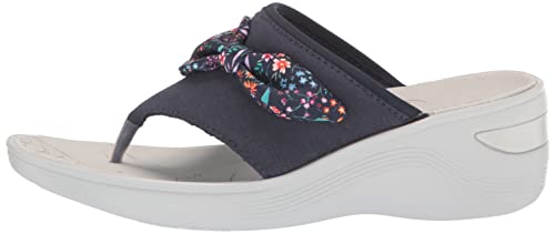 BZees Women's Dancing Queen Wedge Sandal, Navy Ditsy Floral Print, 8