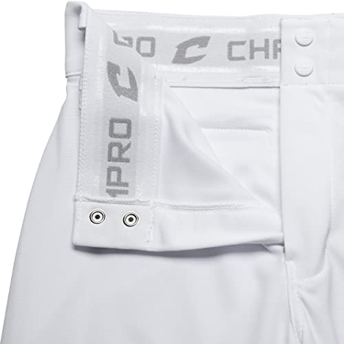 CHAMPRO Traditional Fit Triple Crown Classic Baseball Pants with Contrast-Color Braid Piping and Reinforced Sliding Areas, White, Black Pin, Medium