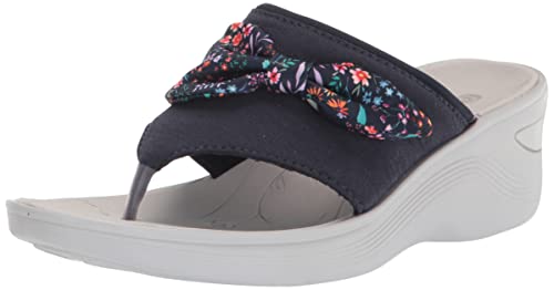 BZees Women's Dancing Queen Wedge Sandal, Navy Ditsy Floral Print, 8