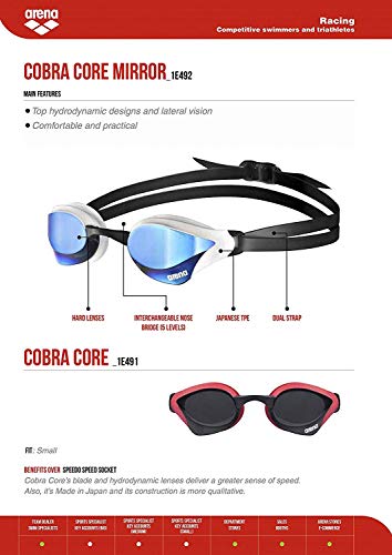 arena Cobra Core Swim Goggles for Men and Women, Smoke-Black, Standard Non-Mirror