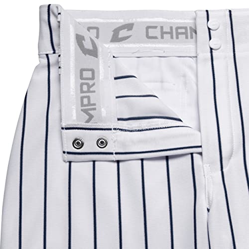 CHAMPRO Boys Traditional Fit Triple Crown Classic Baseball Pants with Knit-in Pinstripes and Reinforced Sliding Areas, White, Navy Pin, Medium