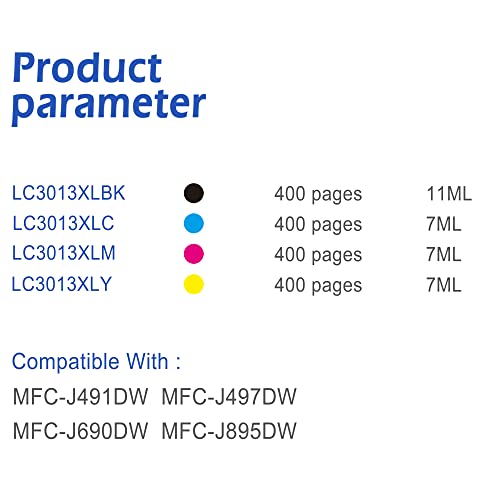 EASYPRINT (4-Set Combo) Compatible 3013xl Ink Cartridge Replacement for Brother LC3013 LC3013lx Used for MFC-J491DW MFC-J497DW MFC-J690DW MFC-J895DW, (4xBK, 4xC, 4xM, 4xY, Total 16-Pack)