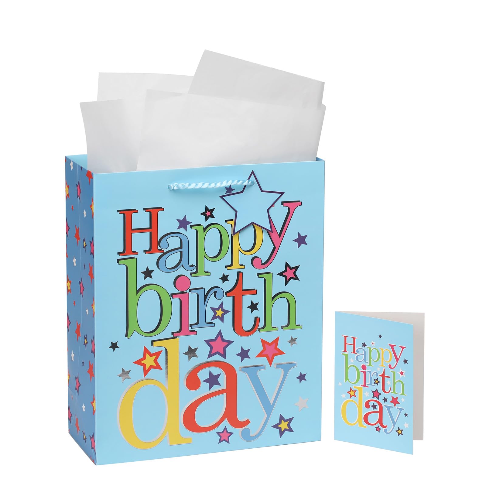 Fu HeaLer 13 Inches Blue Birthday Gift Bag Set, with Card & Tissue Paper,Perfect Party Favor for Any Celebration (1 Pack)