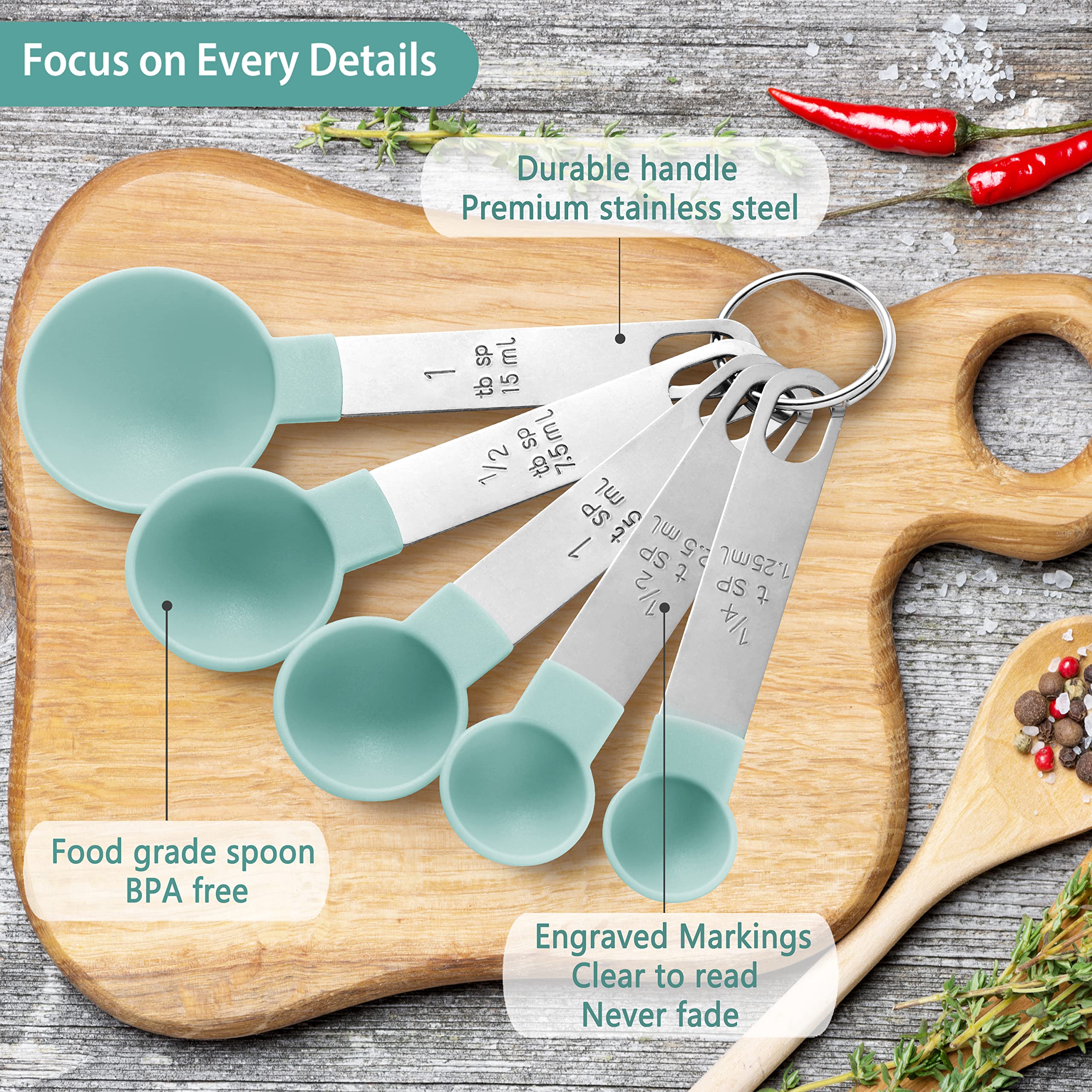 Measuring Cups and Spoons Set of 10 Pieces,Nesting Measure Cups with Stainless Steel Handle,for Dry and Liquid Ingredient (lake blue)