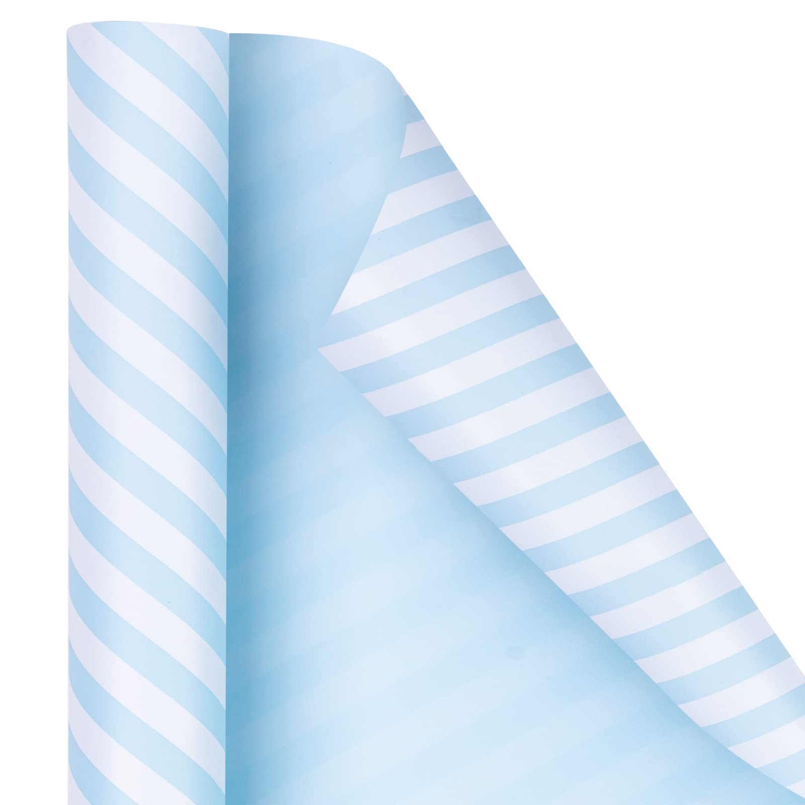 WRAPAHOLIC Reversible Wrapping Paper - Baby Blue and Stripes Design for Birthday, Holiday, Wedding, Baby Shower Wrap - 30 Inch x 33 Feet
