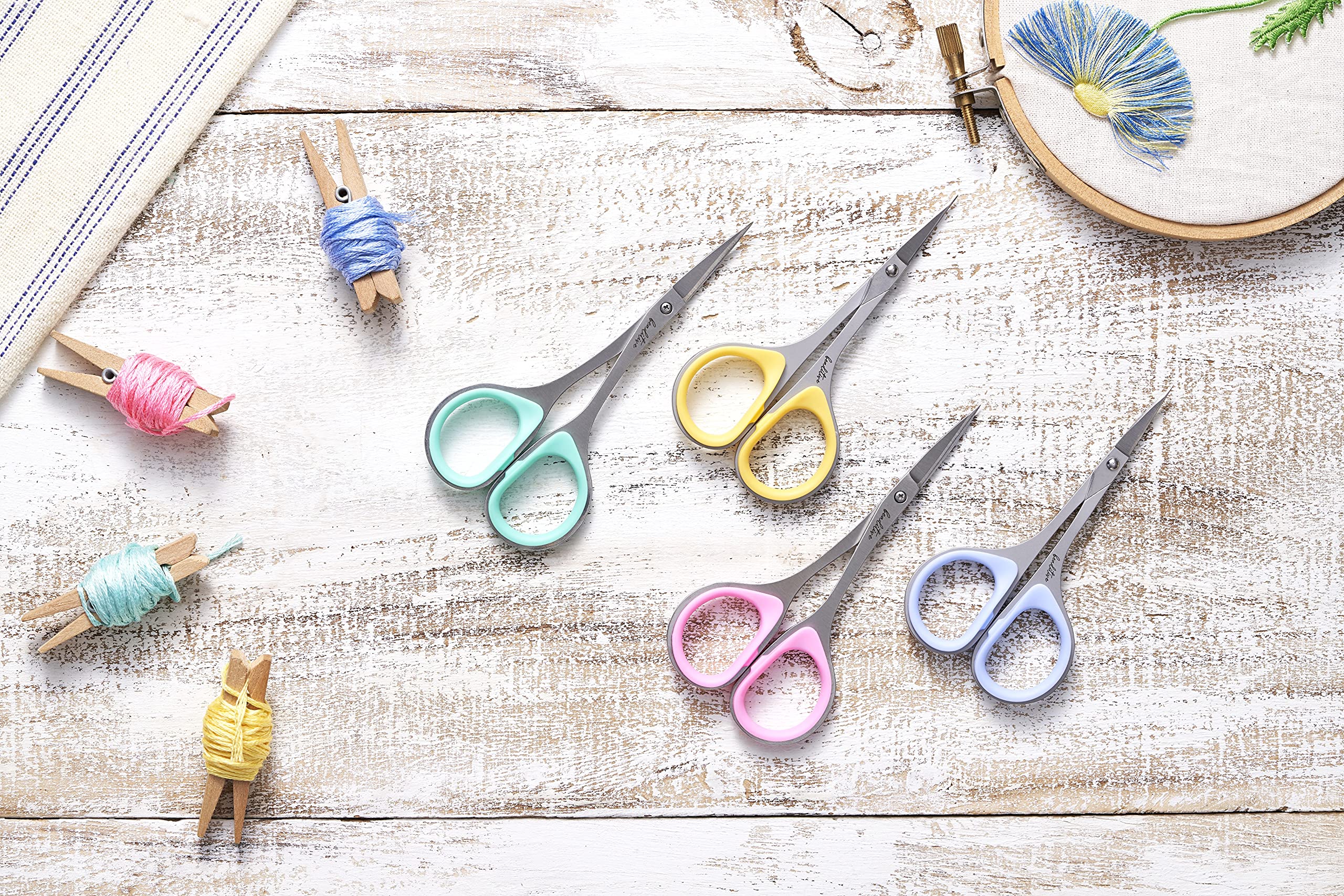 Beaditive Sewing and Embroidery Scissors Set (2 Pc.) Curved and Straight, Sharp, Stainless-Steel Design | Precision Tips, Ergonomic Rubber Handle Grip | Small, Compact DIY Use (Extra Sharp)