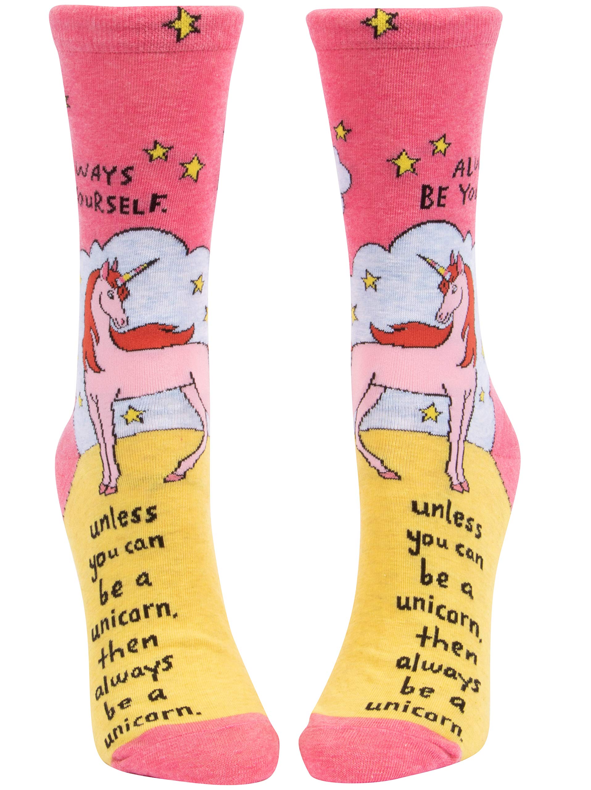 Blue Q Women's Funny Crew Socks ~ Always Be A Unicorn. (fit shoe size 5-10)