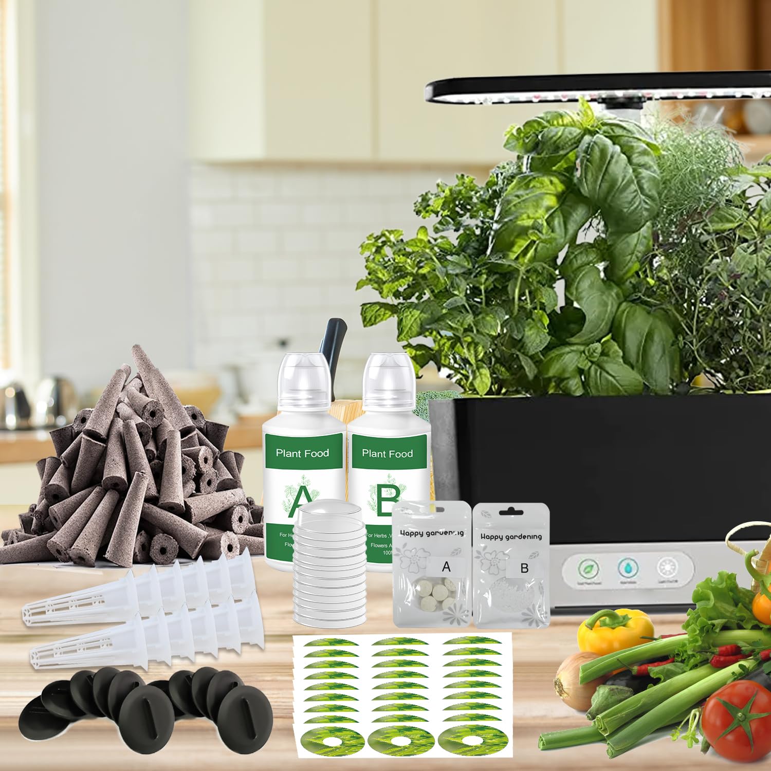 hdroor 188pcs Hydroponics Supplies Kit with 100 Grow Sponges, 12 Grow Baskets, 12 Grow Domes, 50 Labels, 200ml Hydroponics Nutrients A&B, 12 Plant Spacers - Hydroponics Garden Accessories