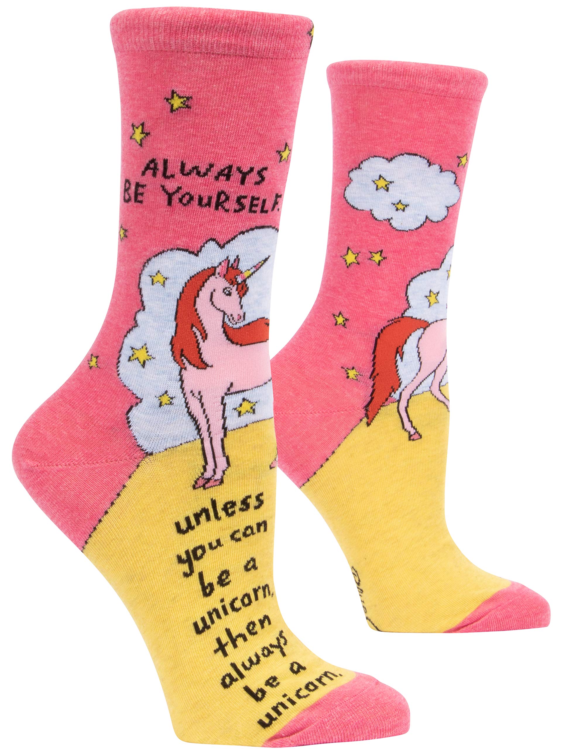 Blue Q Women's Funny Crew Socks ~ Always Be A Unicorn. (fit shoe size 5-10)