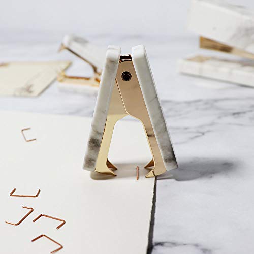 Multibey Staples Remover Tool for Office Staple Removal Puller Kit Gold Metal Jaws Stationery Marble White Texture School Home Desk Supplies Gift Idea (1 Pack)