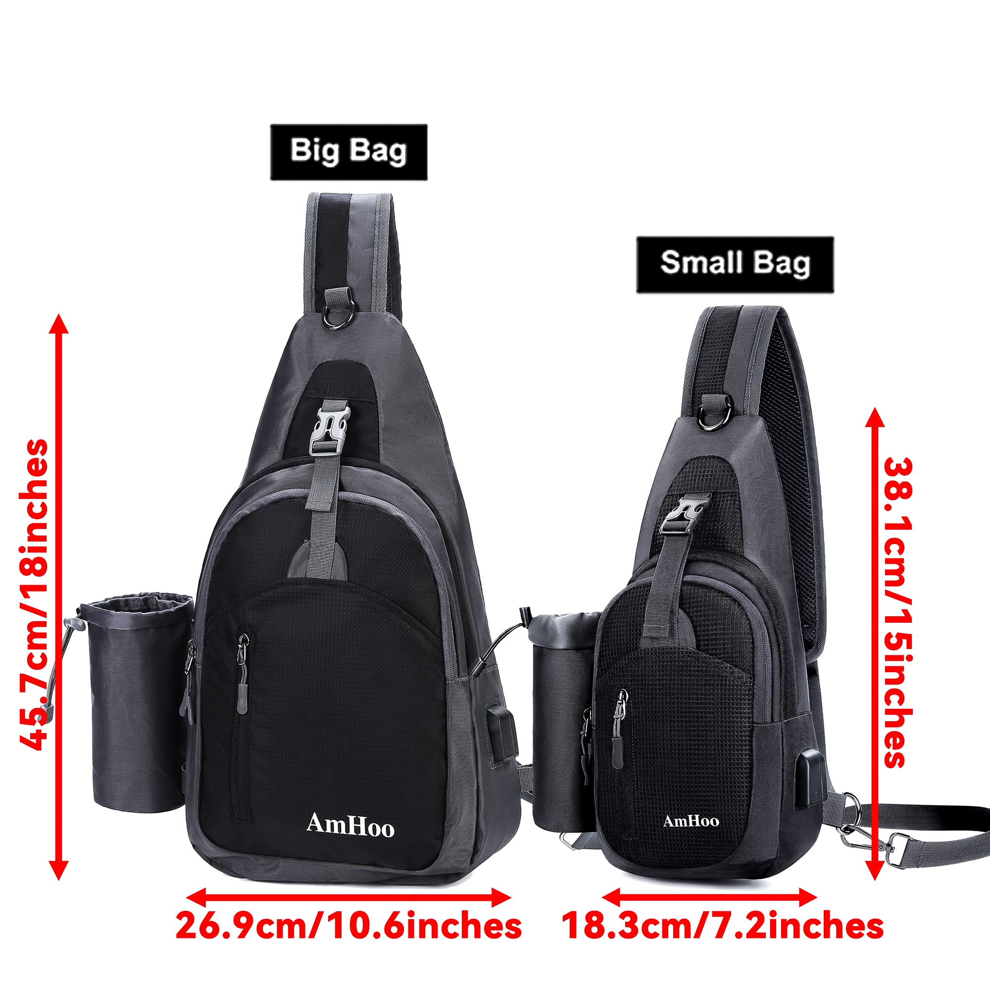 AmHoo Sling Backpack Chest Shoudler Crossbody Bag Water Resistant Hiking Daypack Small Red