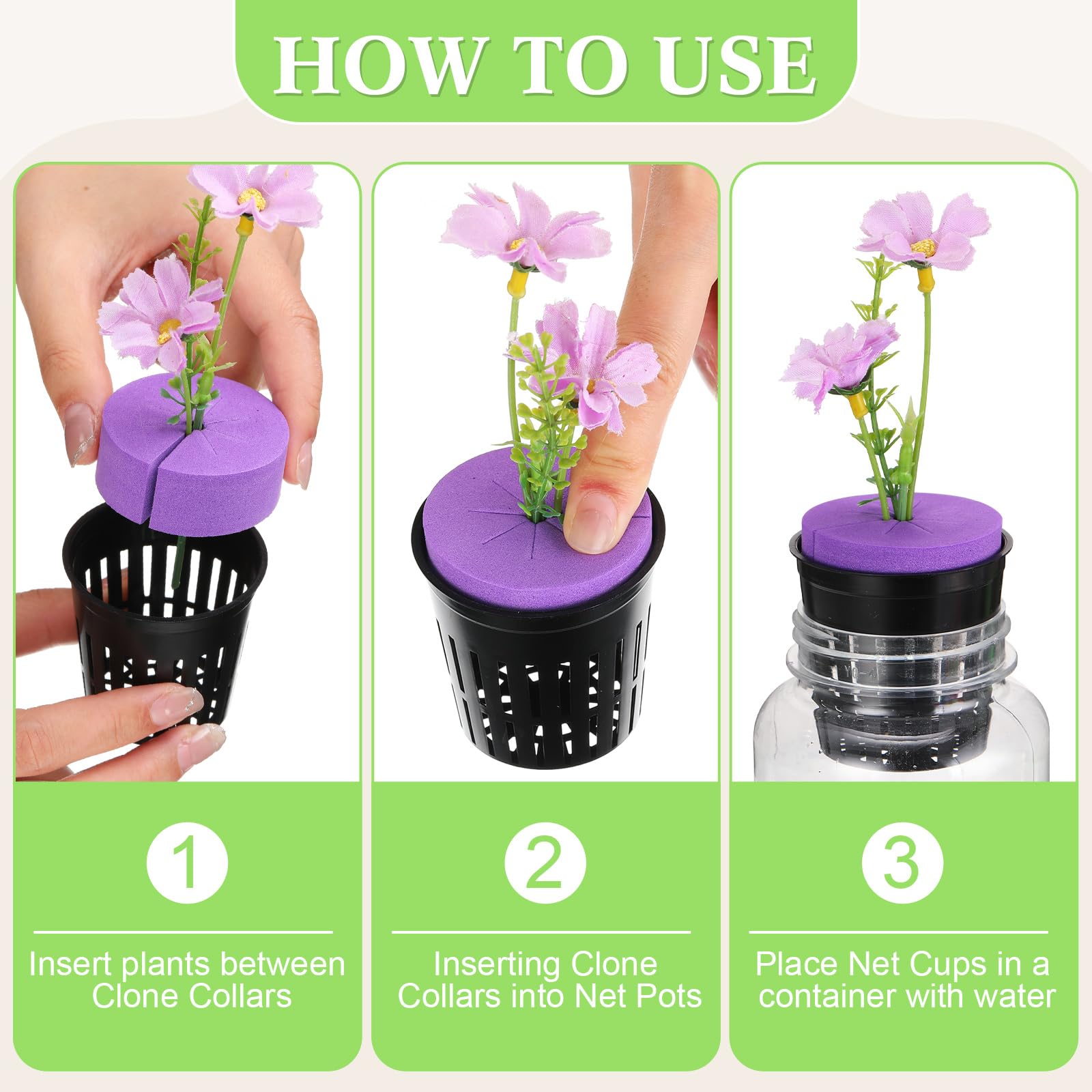 Layhit 120 Sets Clone Collars Neoprene Cloning Collar Inserts 8 Colors 2 Inch Net Pots for Hydroponics Net Cup Pots Hydroponic pots Seed Germination kit for Net Pots Hydroponics Aeroponics