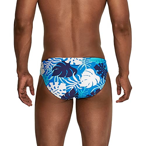 Speedo Men's Standard Swimsuit Brief Creora Highclo Printed, Palm Blue Radiance/Atoll, 38
