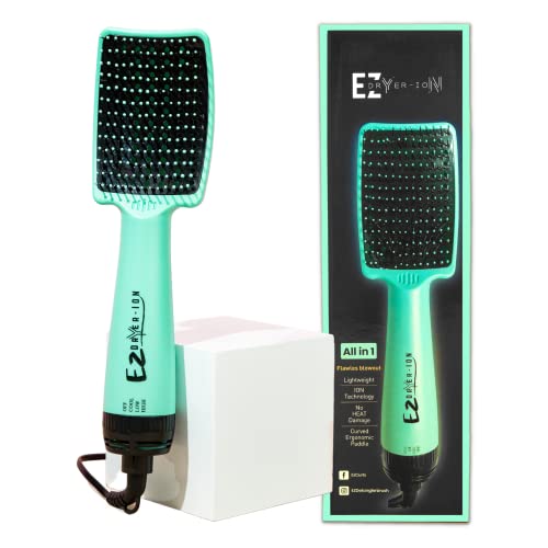 Ez Detangler Dryer- Ez Dryer ION. Professional Ionic Blowout Hair Dryer Brush. Portable Super Lightweight Blow Dryer to Detangle, Dry, Volumize and Style. (Aqua)
