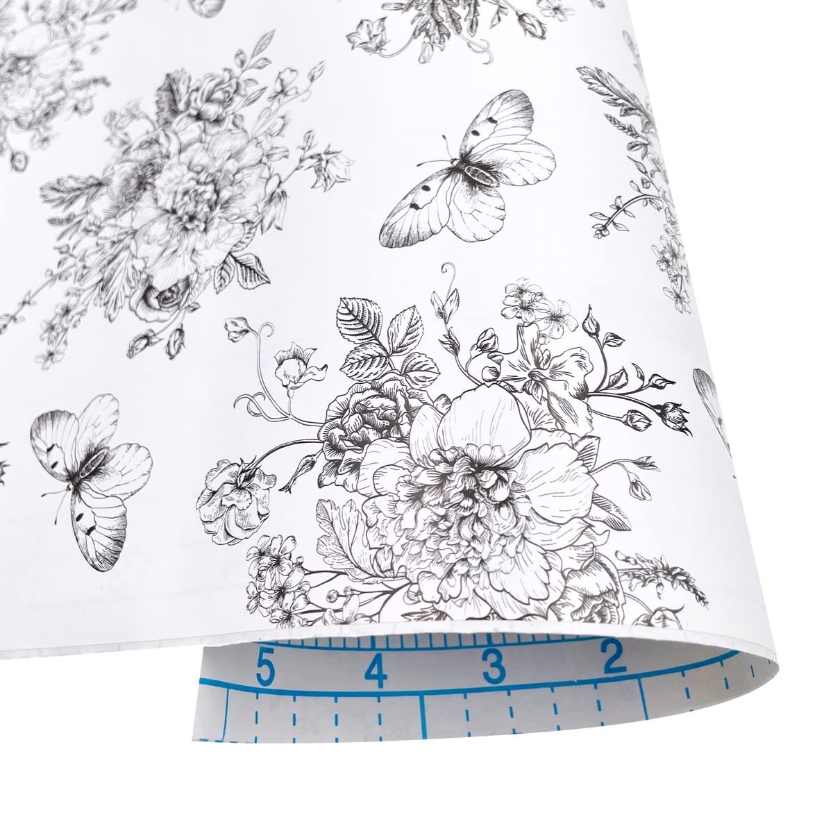 SimpleLife4U Easy Apply Shelf Liner Removable Furniture Paper Decorative Workspace Organizers Sofa Tables, Black-White Peony Butterfly, 17.7 Inch by 9.8 Feet