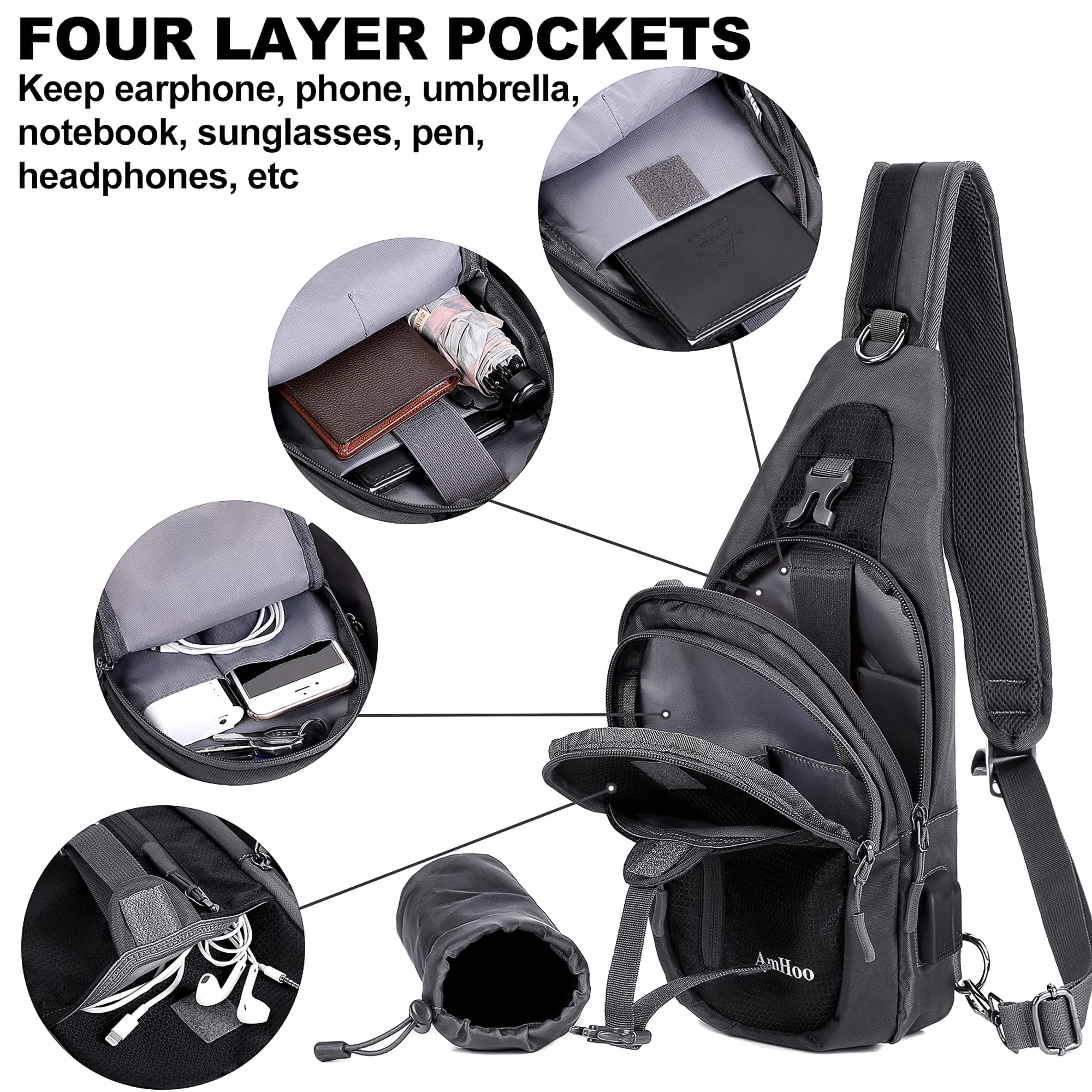 AmHoo Sling Backpack Chest Shoudler Crossbody Bag Water Resistant Hiking Daypack Small Red