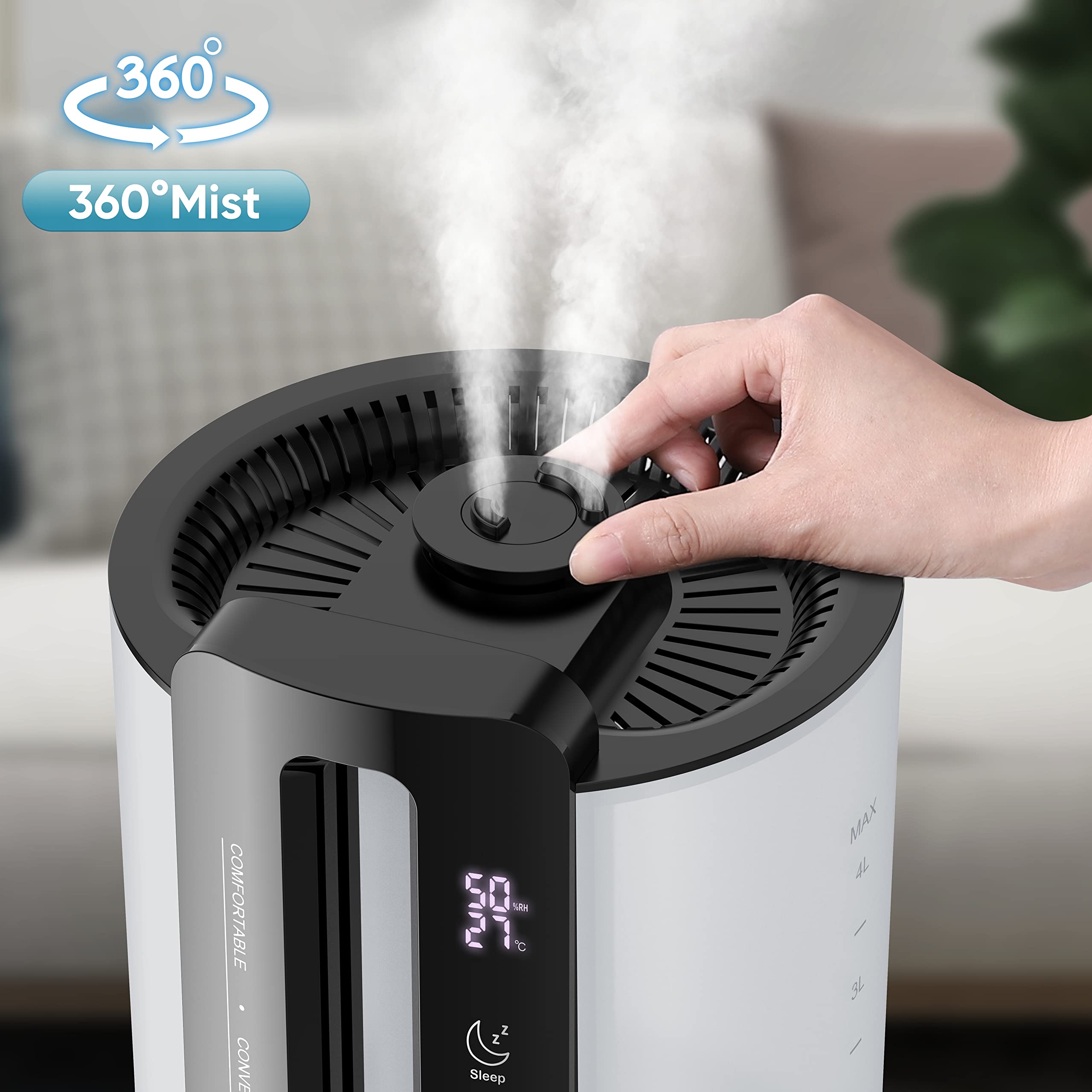 SDHT Humidifiers for Bedroom,4L Humidifier for large room,Top Fill Cool Mist Humidifier for Home Office,Ultrasonic Humidifier with Auto Humidity, Diffuser,Sleep Mode,Timing,Night Light,Quiet