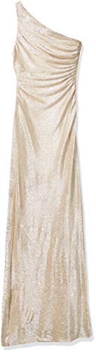 Calvin Klein One-Shoulder Gown with Side Ruching and Beaded Detail – Women’s Formal Dresses for Special Occasions, Buff/Silver 2, 12