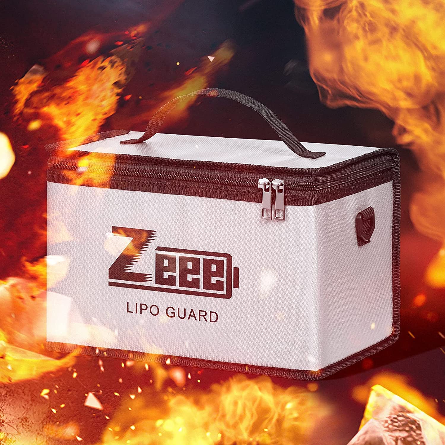 Zeee Lipo Safe Bag Battery Fireproof Bag Large Capacity Storage Guard Battery Safe Pouch for Storage Charging - 10 Cell Adjustable Battery Safe Bag(10.6x6.7x6.7in)