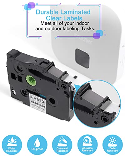 MarkDomain Compatible Label Tape Replacement for Brother TZe TZ Multicolor Laminated P Touch Label Maker Tape, 0.47"(12mm) x 26.2'(8m), Black on White/Clear/Red/Blue/Yellow/Green (6+6 Pack)