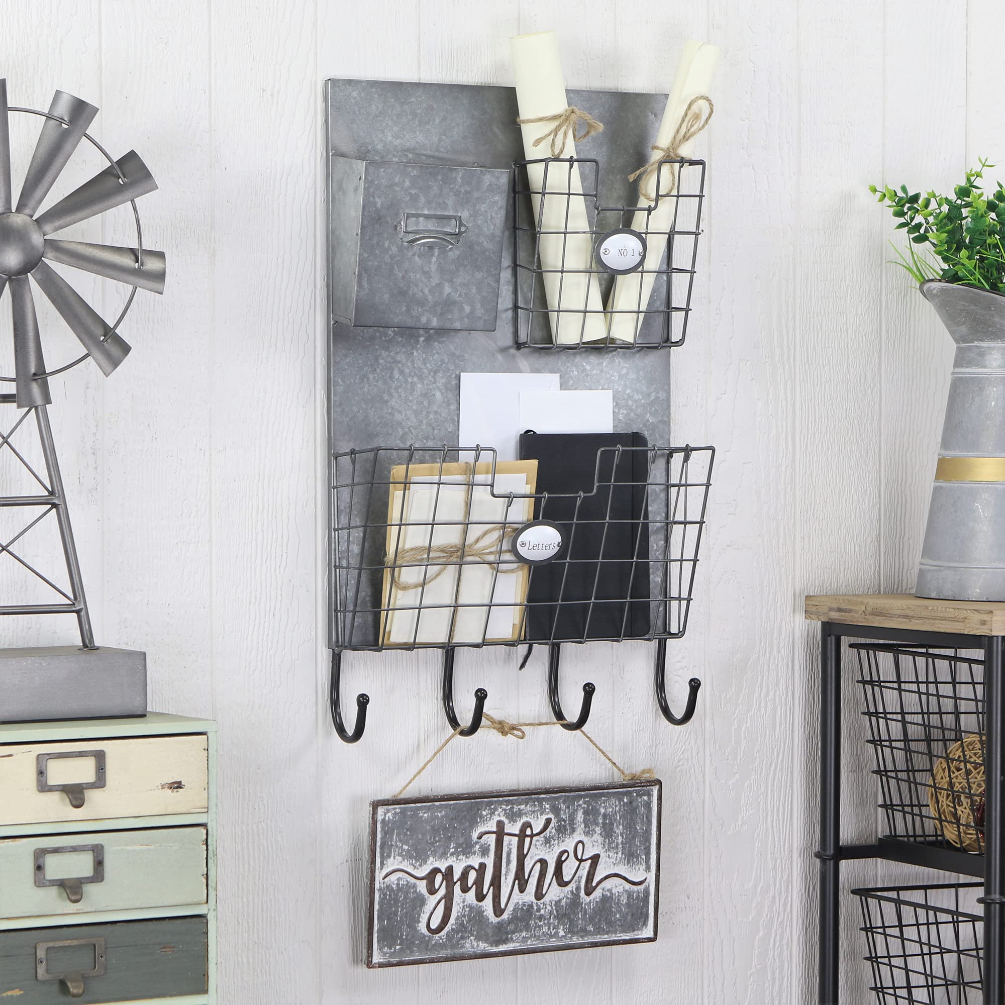 Cheung's FP-4037 Metal Wall Organizer with 4 Hooks and 3 Storage Slots