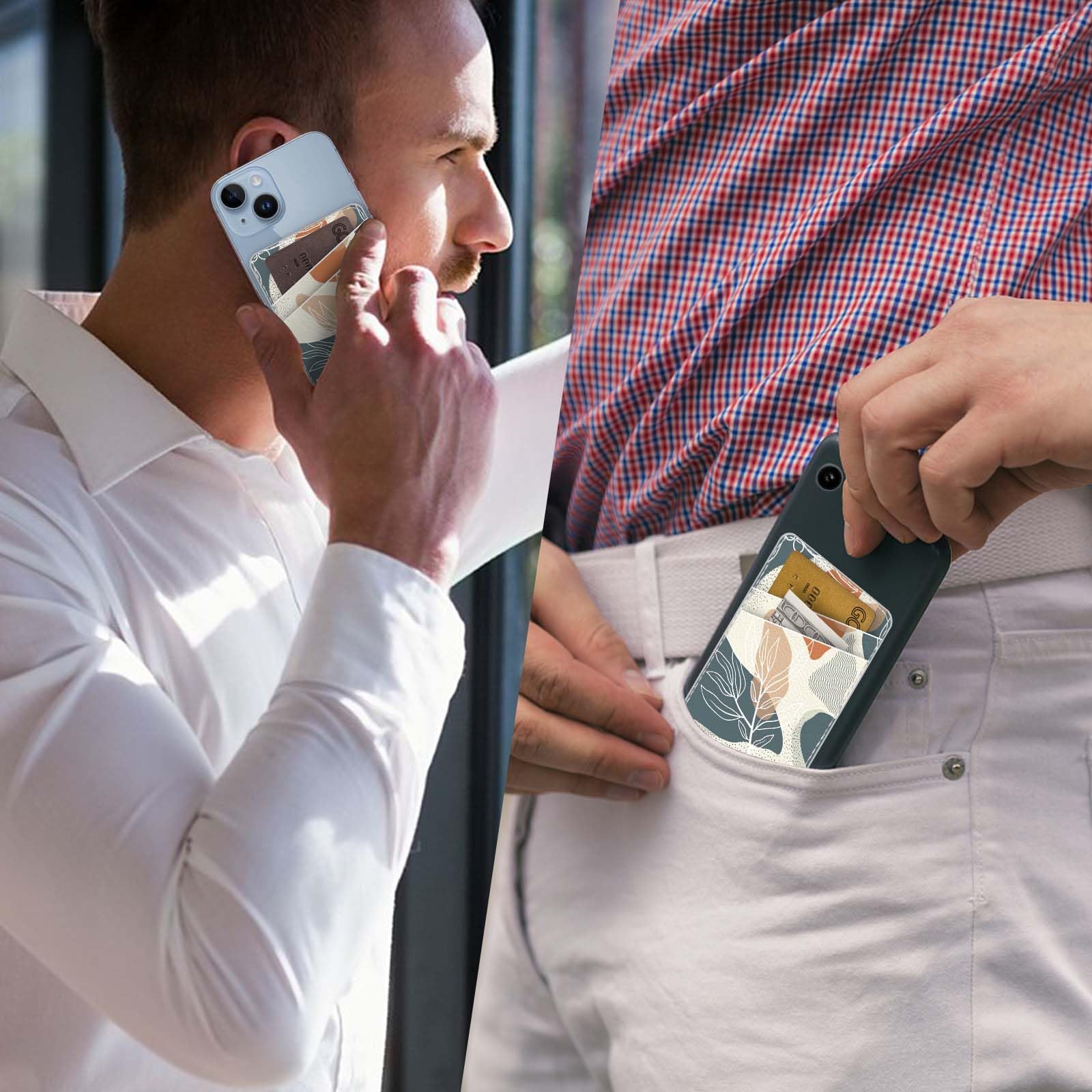 Leather Phone Card Holder Phone Wallet, Stick Back Phone Wallet Sticker Stylish Phone Case Credit Card Holder, Suitable for iPhone, Samsung, Android and Most Smart Phones.Foliage Orange