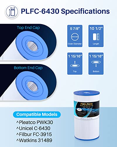 POOLPURE C-6430 Spa Filter Replaces 31489, PWK30, Filbur FC-3915, P/N0969601, 71825, 73178, 73250, 30 sq. ft. Hot Spring Spa Filter 3 Pack