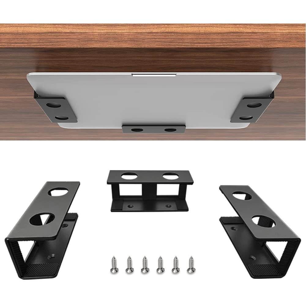 IFCASE Under Desk Laptop Mount, Metal Under Desk Shelf Holder for Laptop, Mac Mini, MacBook, Keyboard with Anti-Scratch Silicone (Black)