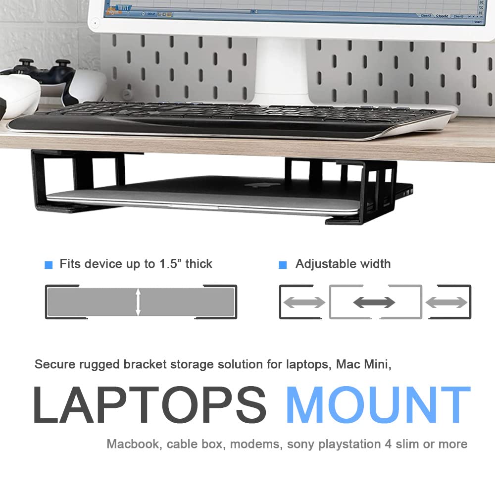IFCASE Under Desk Laptop Mount, Metal Under Desk Shelf Holder for Laptop, Mac Mini, MacBook, Keyboard with Anti-Scratch Silicone (Black)