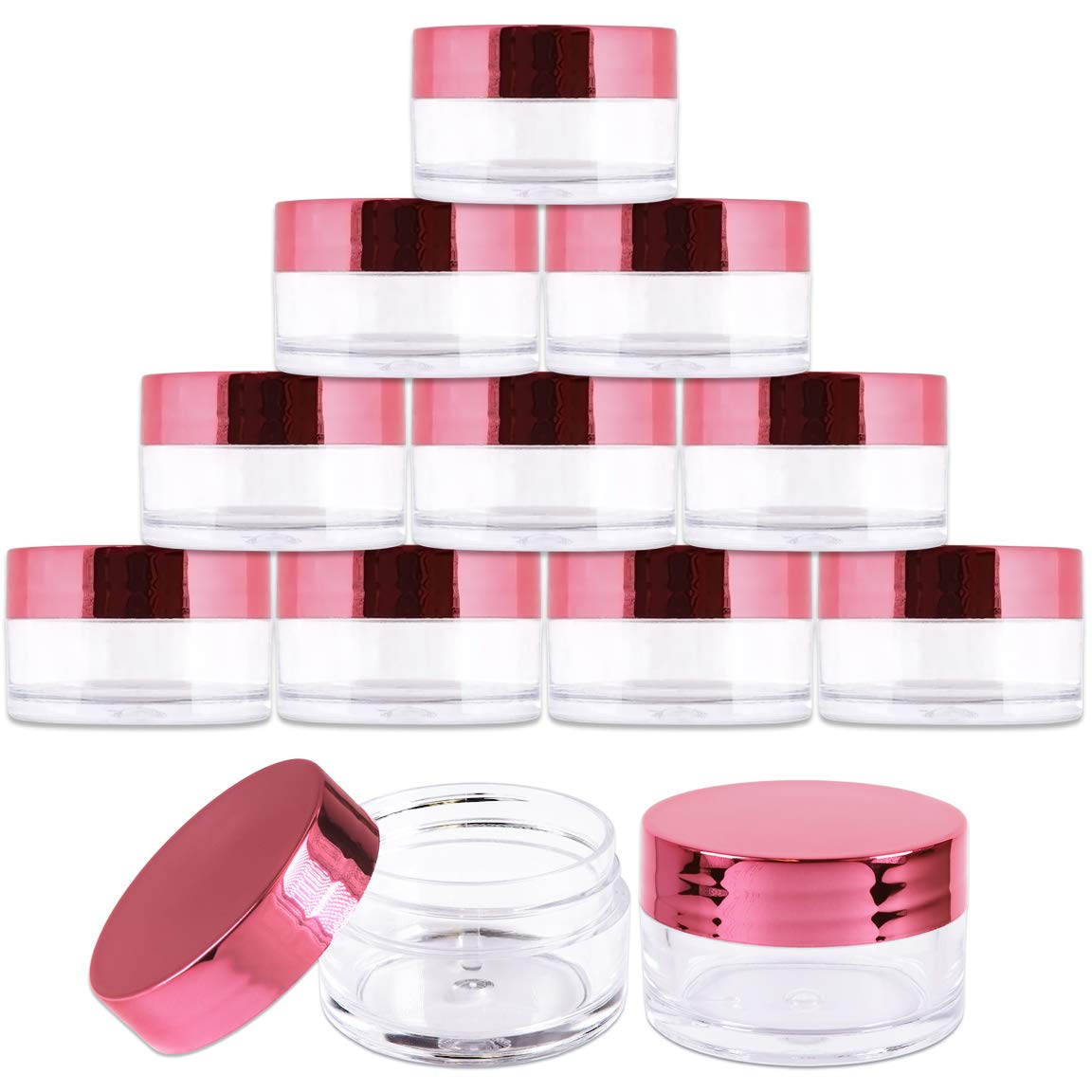 Beauticom 20g/20ml USA Acrylic Round Clear Jars with Lids for Lip Balms, Creams, Make Up, Cosmetics, Samples, Ointments and other Beauty Products (12 Pieces, Rose Gold Lid (Flat Top))
