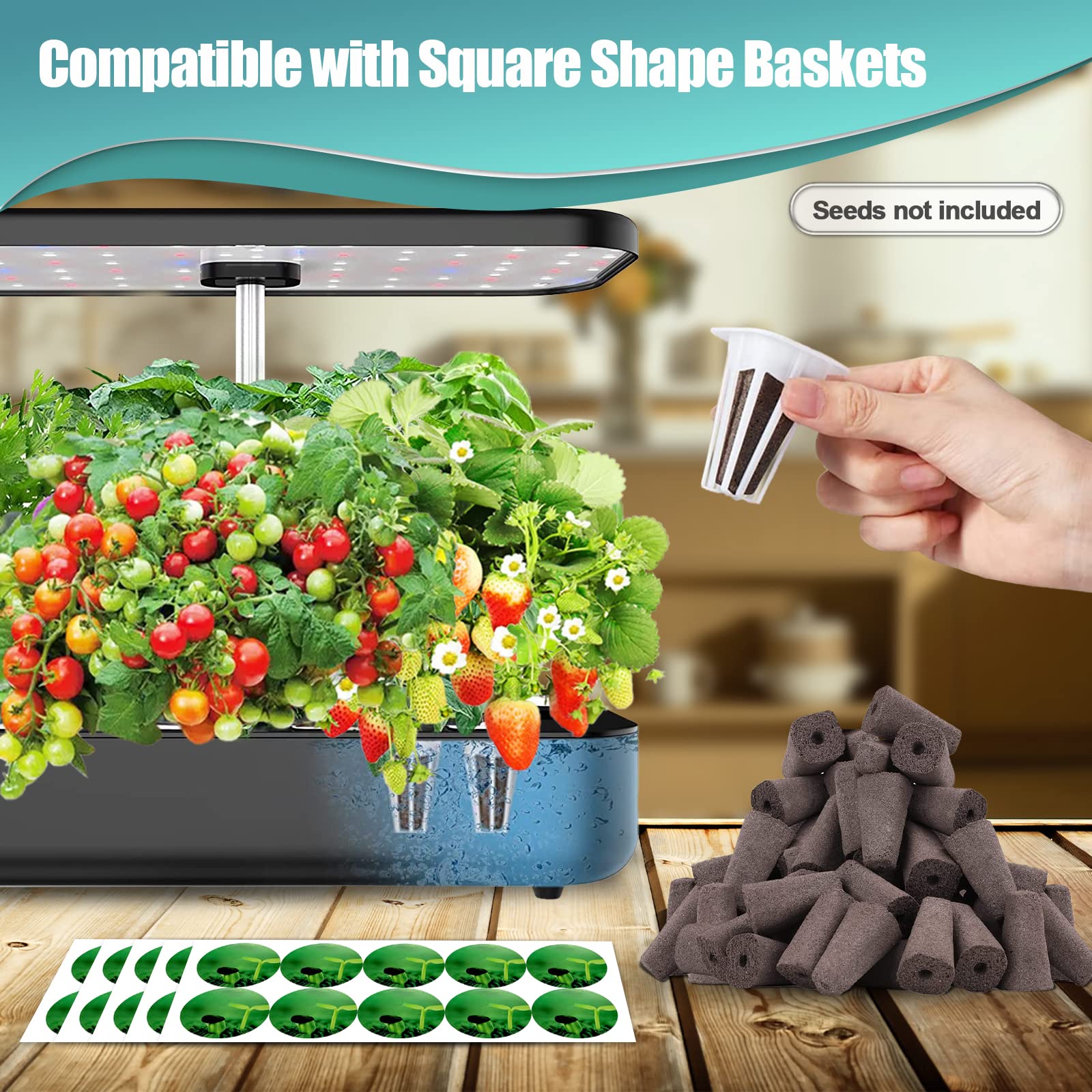 Haligo 100pcs Square Pods for Hydroponics Growing System, 50pcs Square Grow Sponges with 50pcs Pods Labels, Supplies Replacement, Compatible with IDOO, QYO, LYKO (Square)