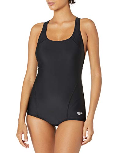 speedo Women's Swimsuit One Piece PowerFlex Princess Seam Ultraback Conservative Cut,speedo Black,14