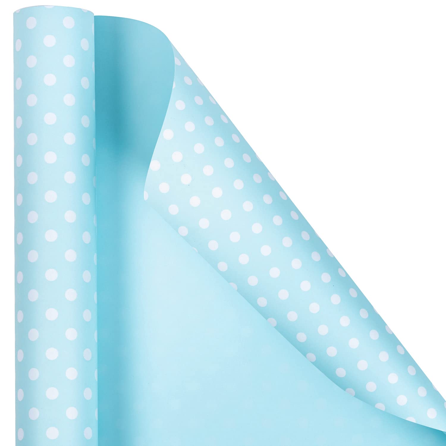 WRAPAHOLIC Reversible Wrapping Paper - Baby Blue and Polka Dot Design for Birthday, Holiday, Wedding, Baby Shower Wrap - 30 Inch x 33 Feet