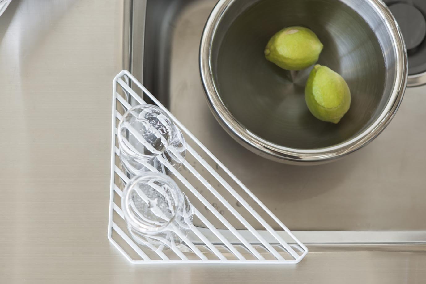 Yamazaki Home Corner Sink Steel | Drainer Tray, One Size, White