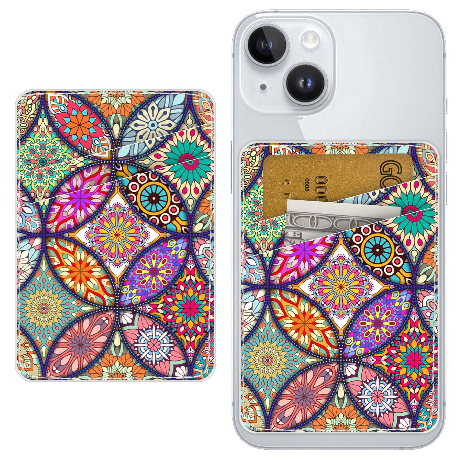 TIHYWR Leather Phone Card Holder Phone Wallet, Stick Back Phone Wallet Sticker Stylish Phone Case Credit Card Holder, Suitable for iPhone, Samsung, Android and Most Smart Phones.Five Color Flowers