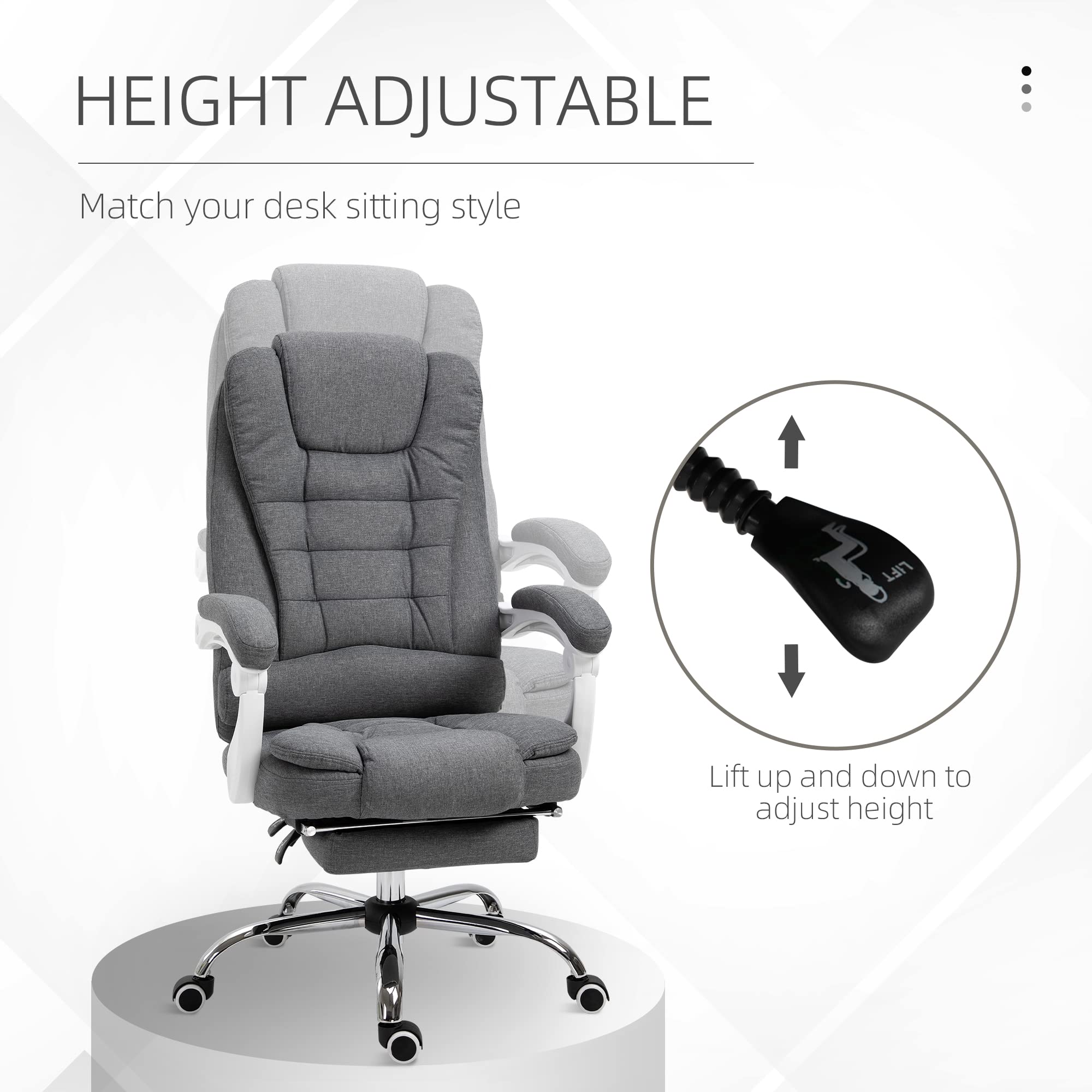 Vinsetto High-Back Executive Office Chair with Footrest, Linen-Fabric Computer Chair with Padded Armrests, Ergonomic Office Chair, Gray
