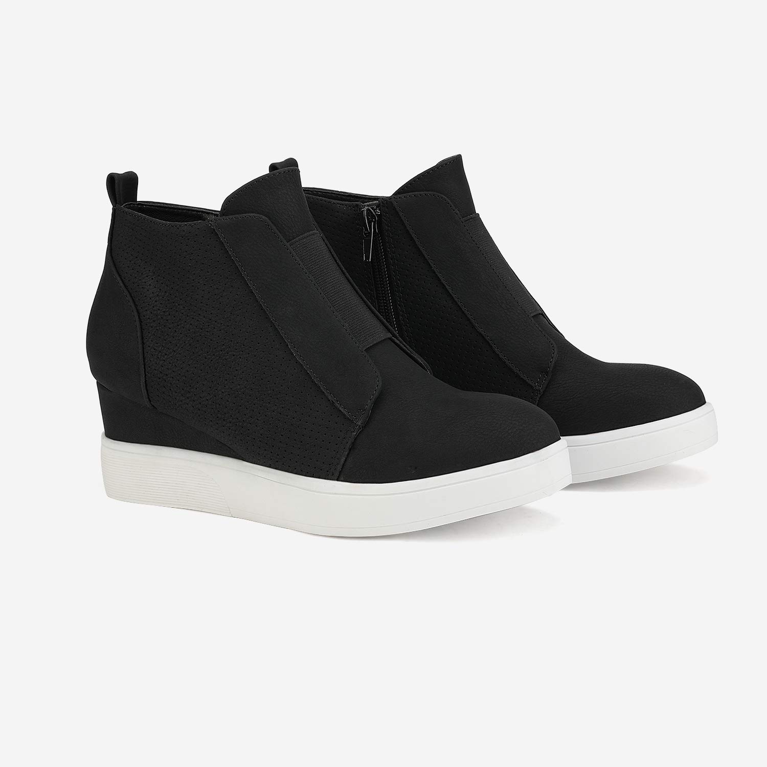 DREAM PAIRS Women’s Platform Wedge Sneakers Ankle Booties,Size 6,Black,Wedge-SNKR