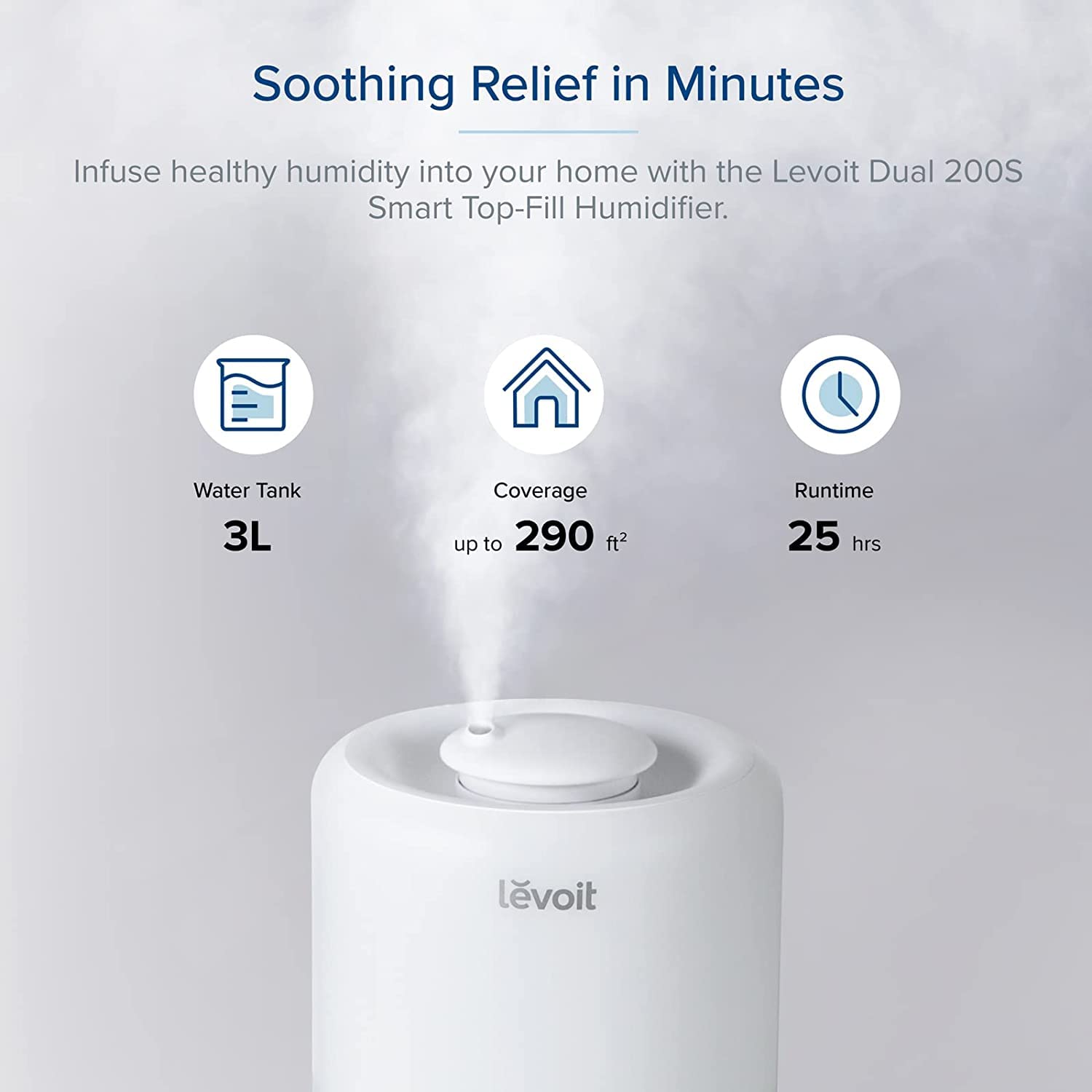 LEVOIT Humidifiers for Bedroom Large Room, 3L Cool Mist Top Fill Oil Diffuser & LEVOIT Smart Cool Mist Humidifiers for Bedroom, Top Fill Essential Oil Diffuser with Sensor