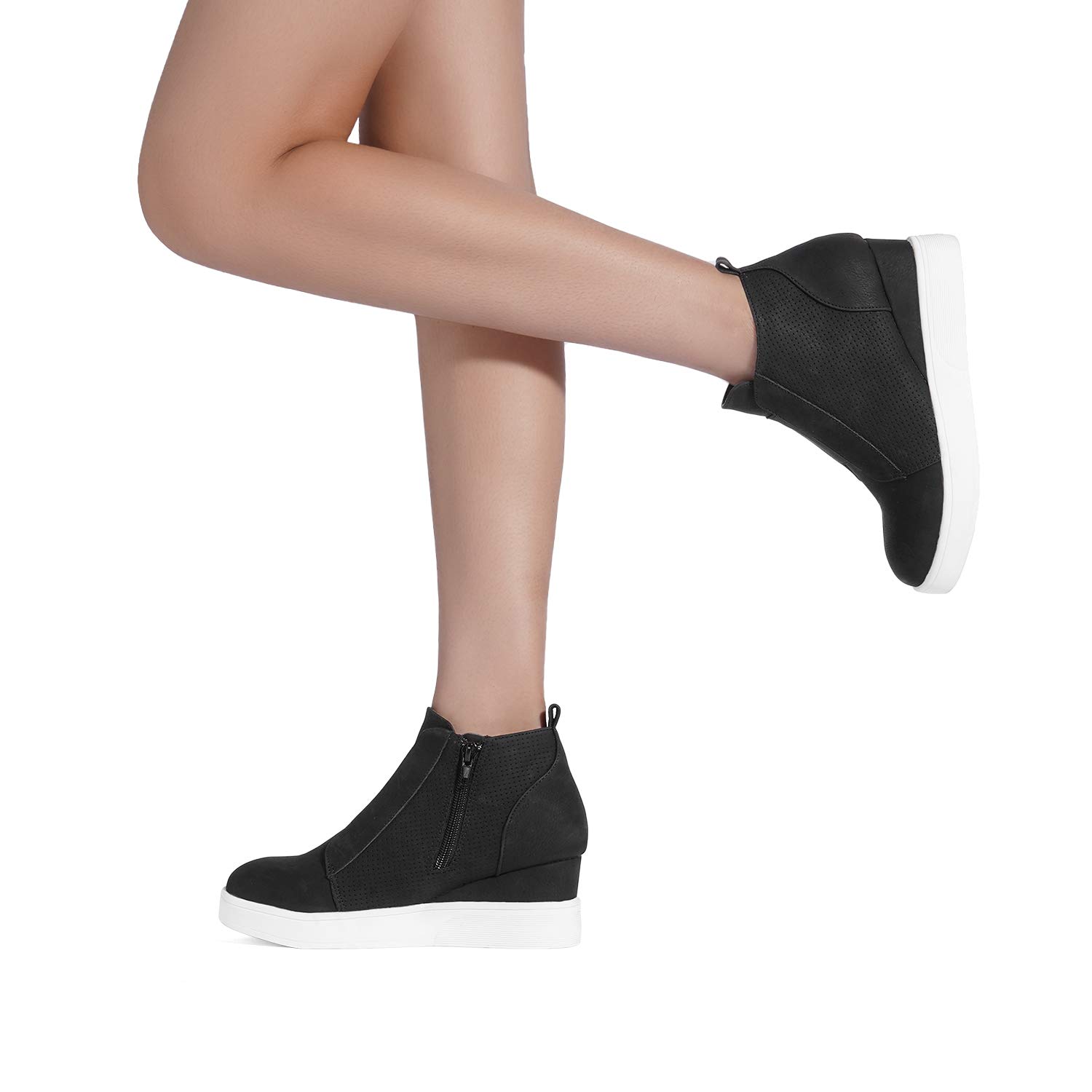 DREAM PAIRS Women’s Platform Wedge Sneakers Ankle Booties,Size 6,Black,Wedge-SNKR